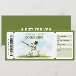 Surprise Cricket Match Ticket Gift Certificate Invitation | Zazzle