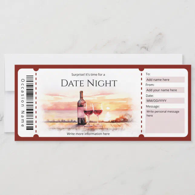Surprise Date Night Gift Ticket Template | Zazzle
