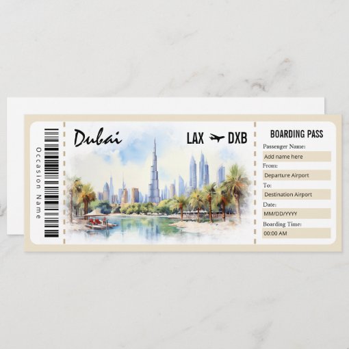 Surprise Dubai Boarding Pass Gift Certificate Invitation | Zazzle