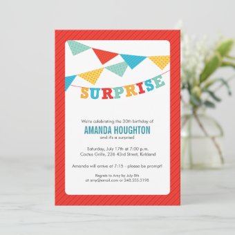 Surprise Flags Surprise Party Invitation in Red | Zazzle