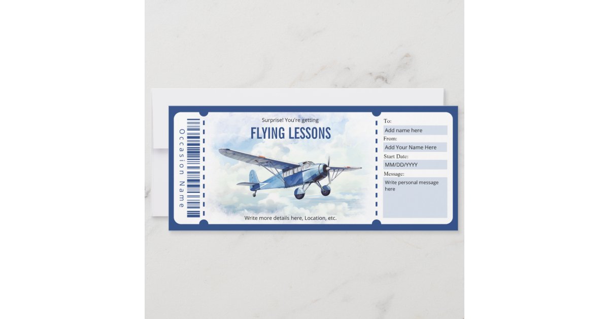 Surprise Flying Lessons Gift Voucher Invitation | Zazzle