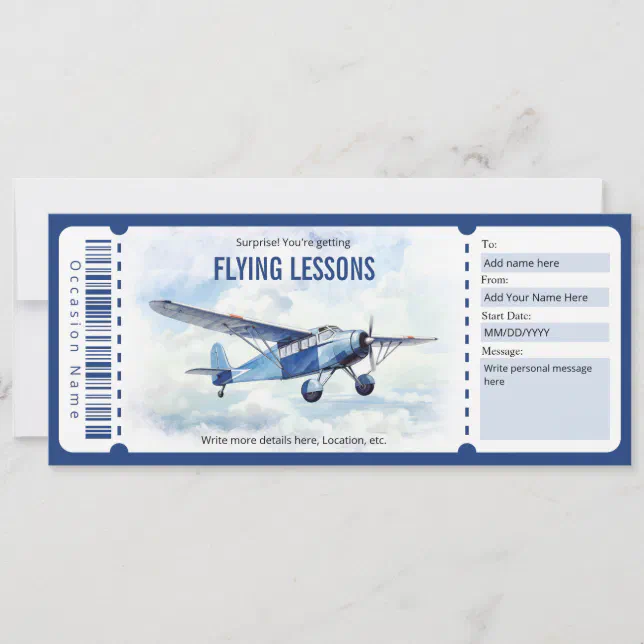 Surprise Flying Lessons Gift Voucher Invitation | Zazzle