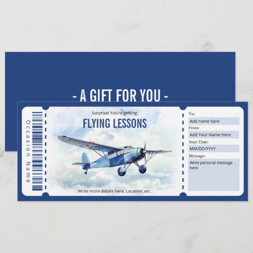 Surprise Flying Lessons Gift Voucher Invitation | Zazzle