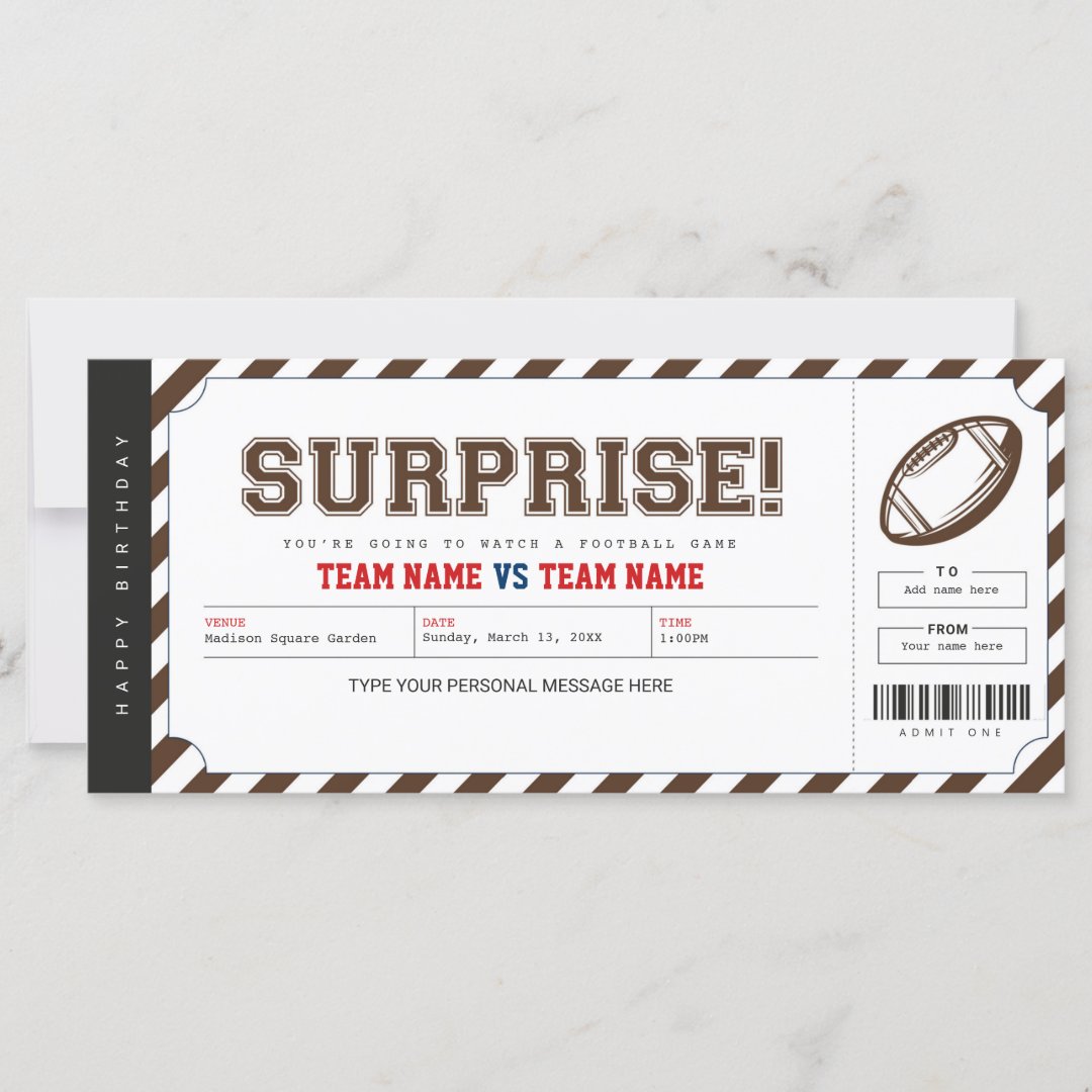 Surprise Football Game Stadium Gift Ticket | Zazzle