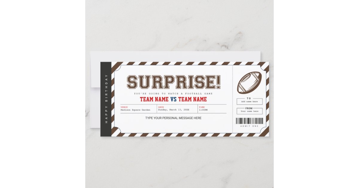 Surprise Football Game Stadium Gift Ticket | Zazzle