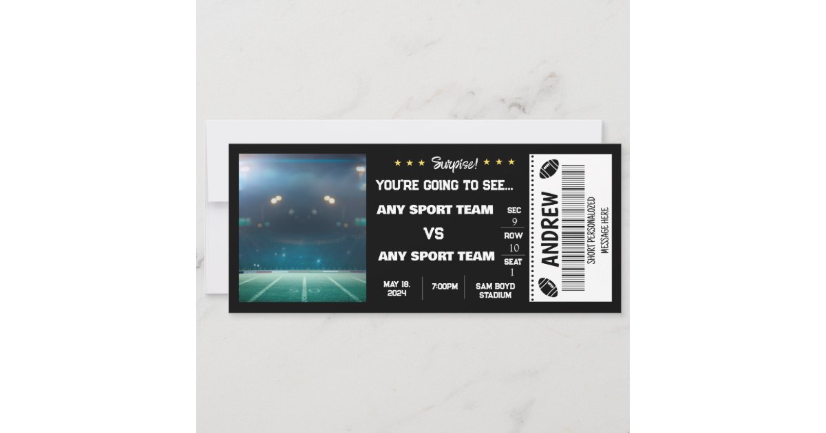 Surprise Football Game Stadium Gift Ticket Invitation | Zazzle