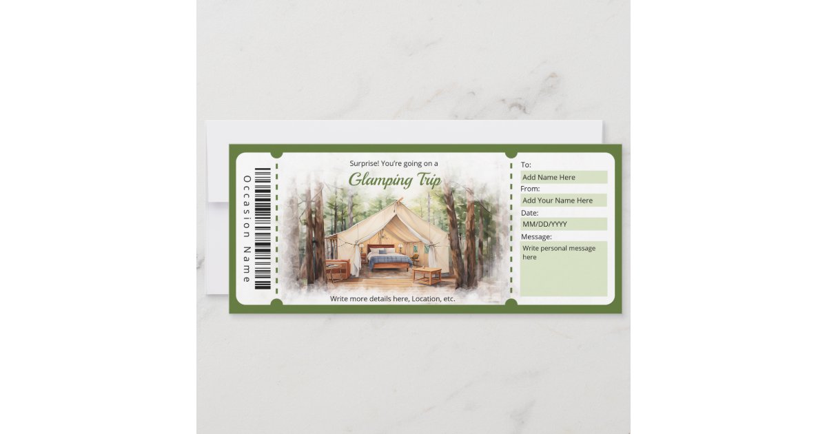 Surprise Glamping Trip Voucher Template | Zazzle