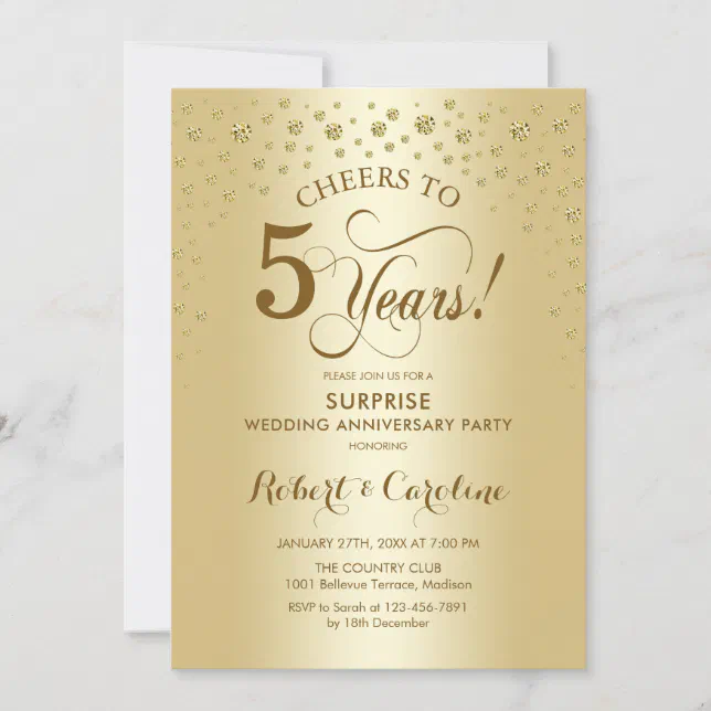 Surprise Golden 5th Anniversary Celebration Invitation | Zazzle