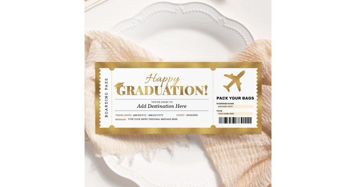 Surprise Graduation Boarding Pass Gold Gift Ticket Invitation | Zazzle