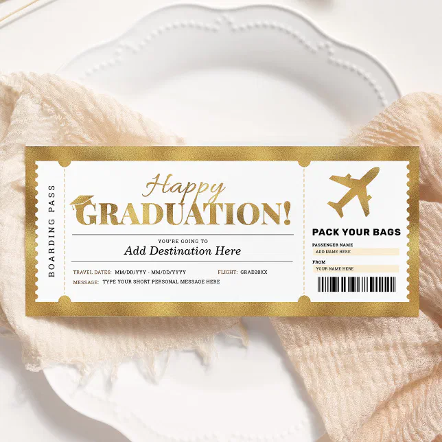 Surprise Graduation Boarding Pass Gold Gift Ticket Invitation | Zazzle