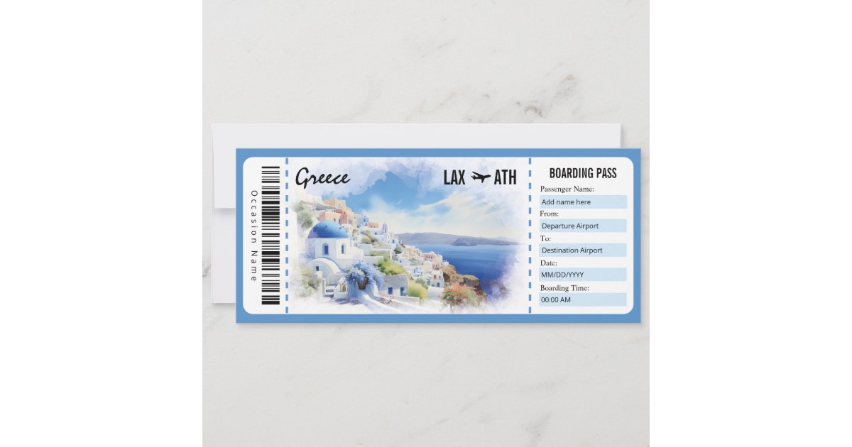 Surprise Greece Boarding Pass Gift Certificate Invitation | Zazzle