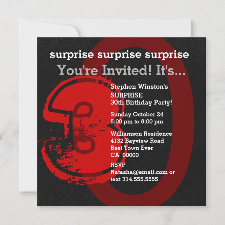SURPRISE Grunge 30th Birthday Red and Black W202C1 Invitation | Zazzle