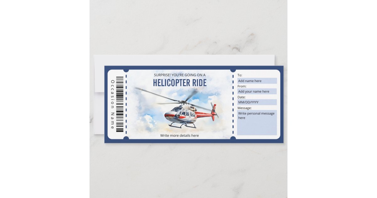 Surprise Helicopter Ride Ticket Template | Zazzle