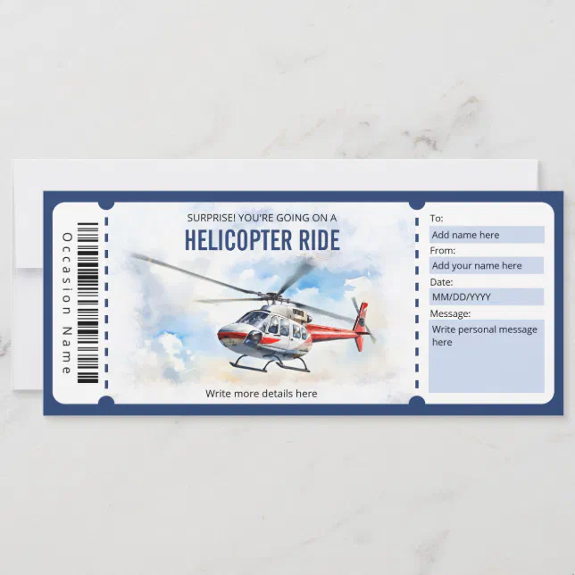 Surprise Helicopter Ride Ticket Template | Zazzle