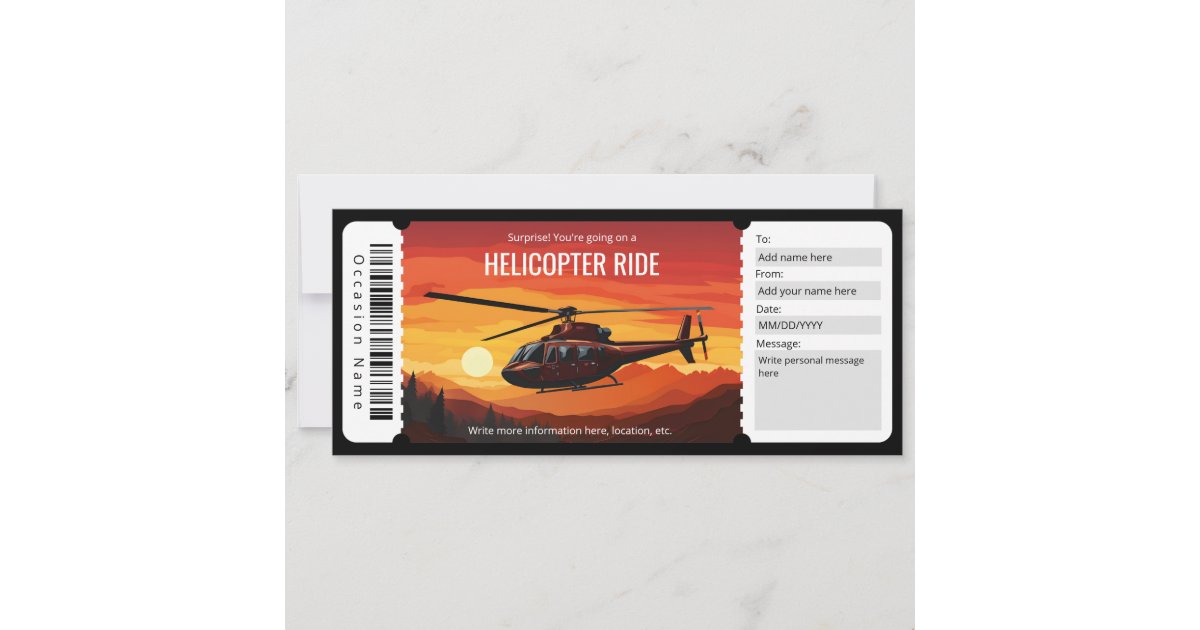 Surprise Helicopter Ride Ticket Template | Zazzle