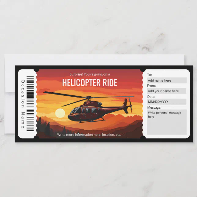 Surprise Helicopter Ride Ticket Template | Zazzle