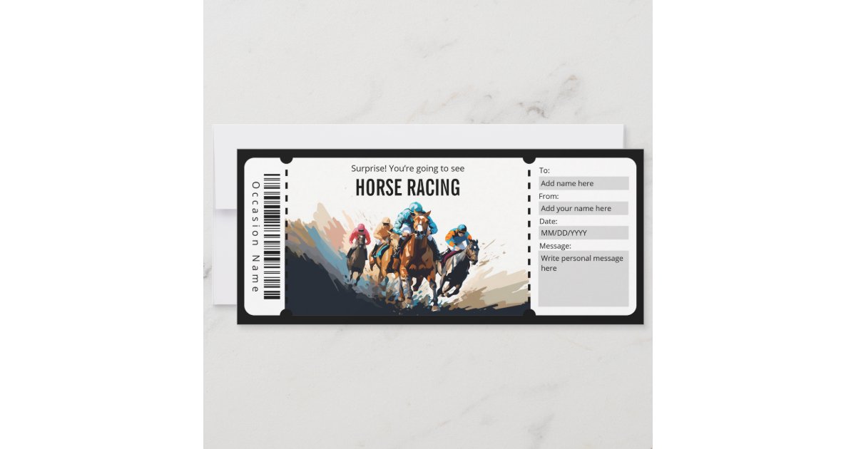 Surprise Horse Racing Ticket Gift Certificate Invitation | Zazzle