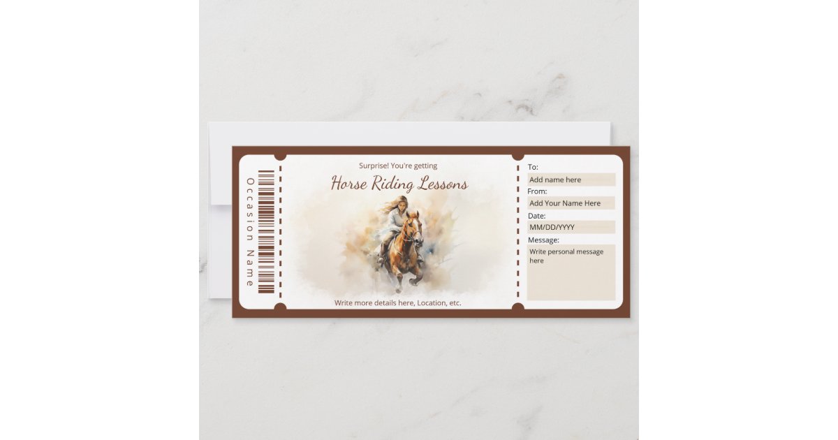 Surprise Horse Riding Gift Certificate Template | Zazzle