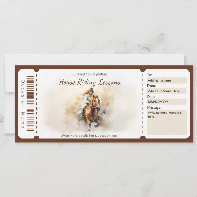 Surprise Horse Riding Gift Certificate Template | Zazzle