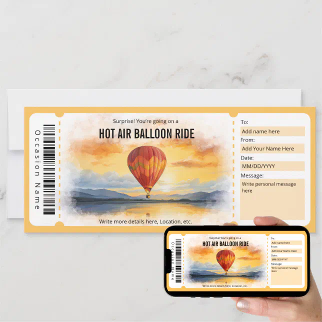 Surprise Hot Air Balloon Gift Certificate Template | Zazzle