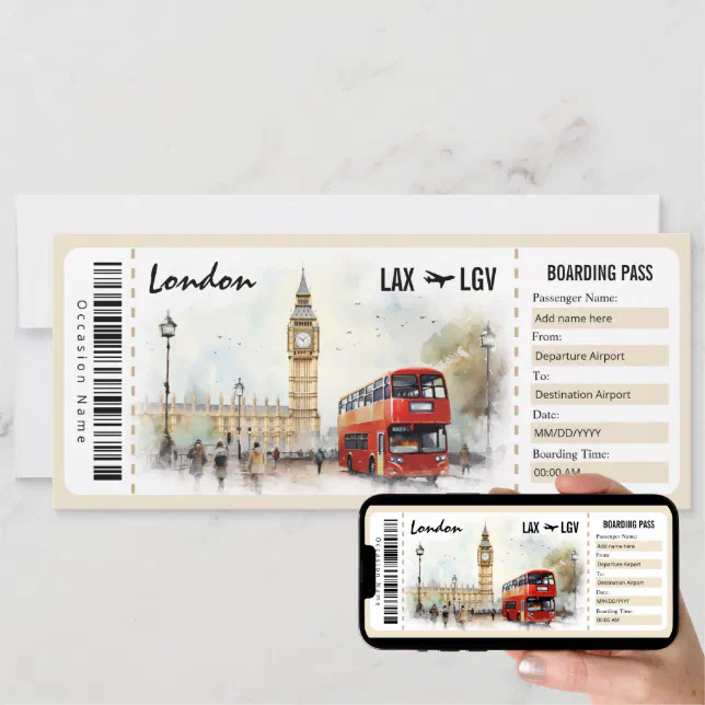 Surprise London Boarding Pass Gift Certificate Invitation | Zazzle