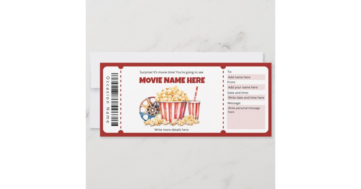 Surprise Movie Night Ticket Template | Zazzle