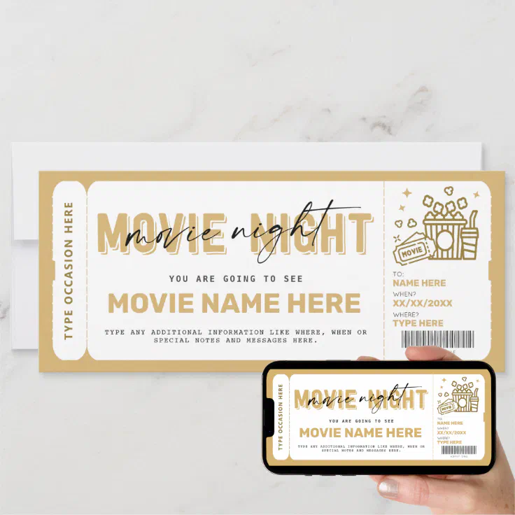 Surprise Movie Night Ticket Voucher Coupon Invitation | Zazzle