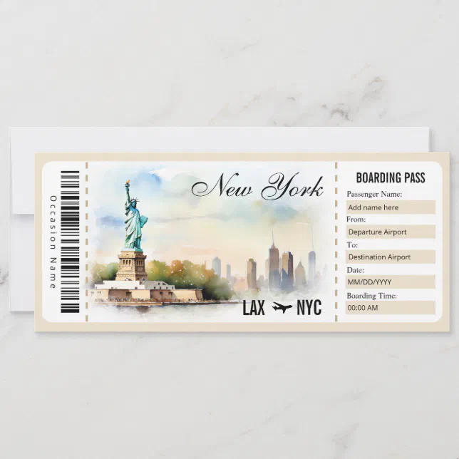 Surprise New York Boarding Pass Gift Certificate Invitation | Zazzle
