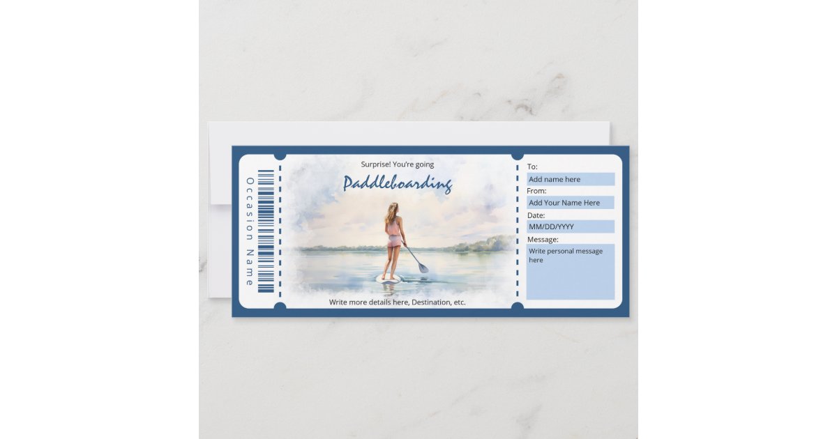 Surprise Paddleboarding Gift Certificate for woman Invitation | Zazzle