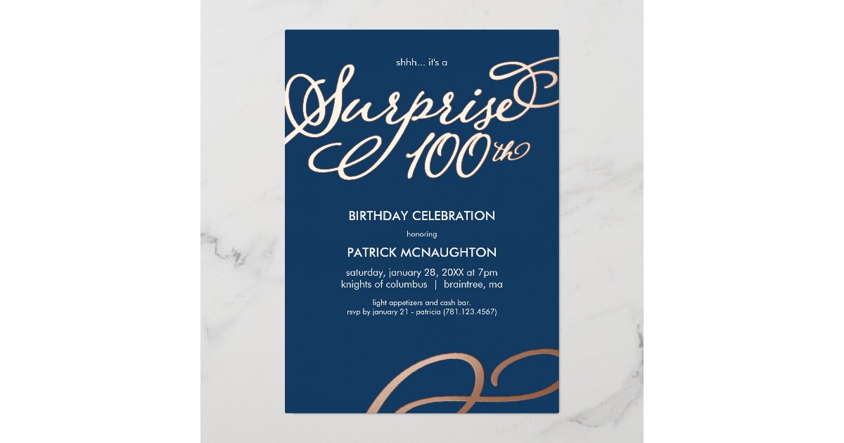 Surprise Party 100th Birthday Gold Foil Invitation | Zazzle