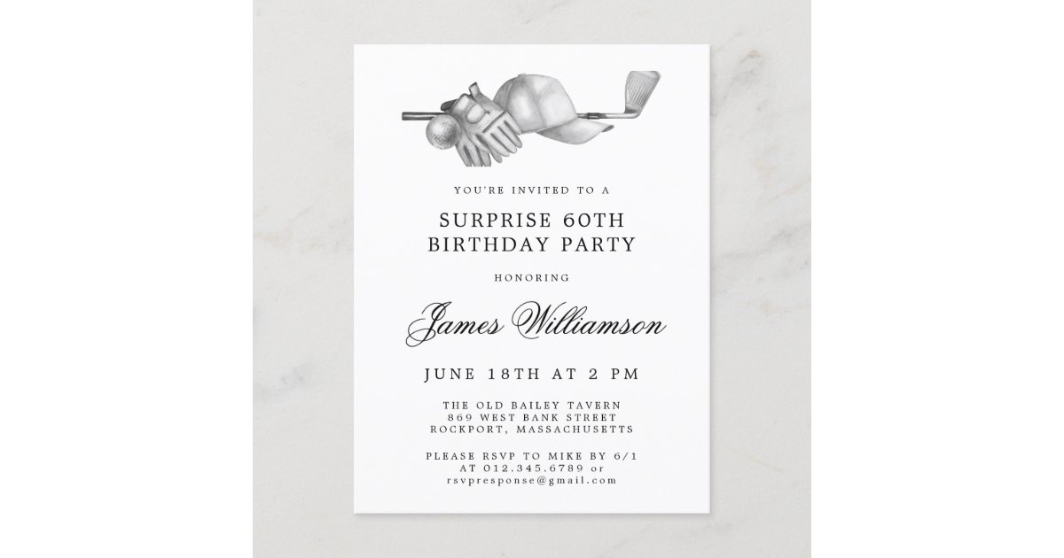 SURPRISE Party 60th Birthday Golf Theme Invitation Postcard | Zazzle