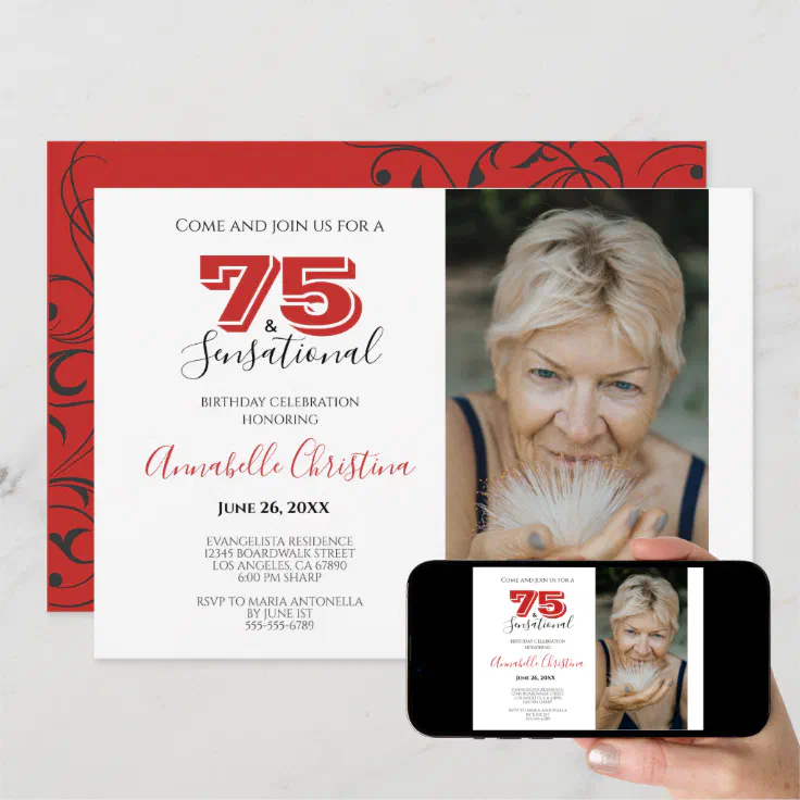 SURPRISE PARTY 75th Birthday 75 & SENSATIONAL Invitation | Zazzle