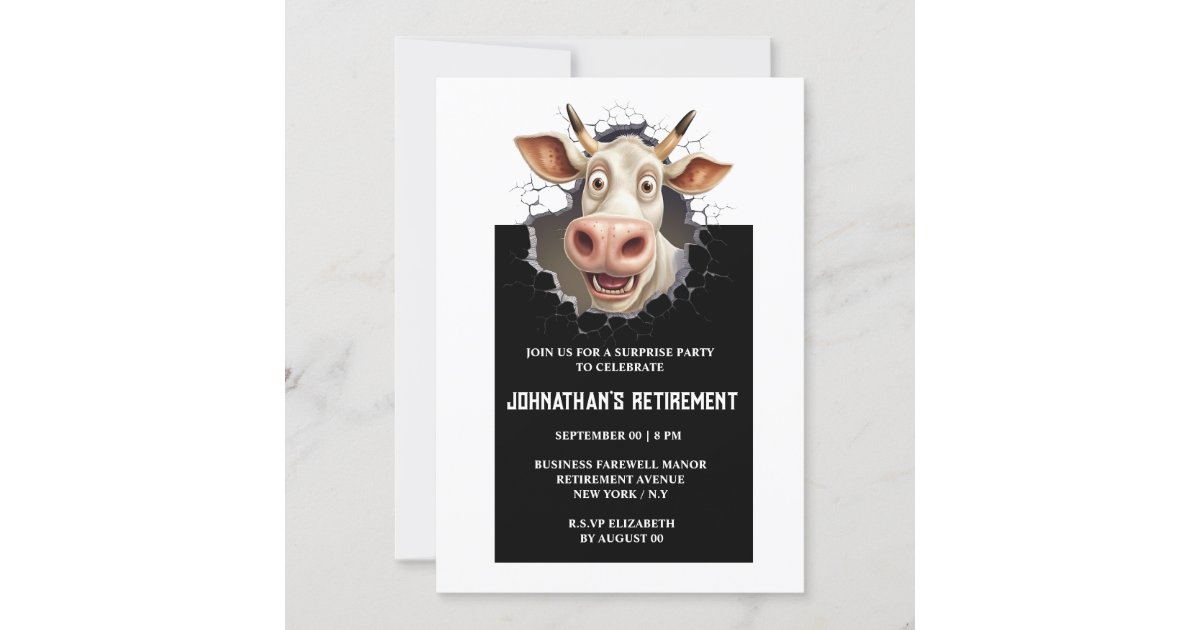 Surprise party | Funny cow retirement business Invitation | Zazzle