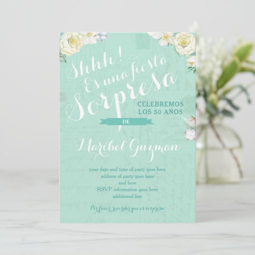 Surprise party invites for female birthday Spanish | Zazzle