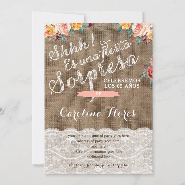Surprise Party Invites for Female in Spanish | Zazzle