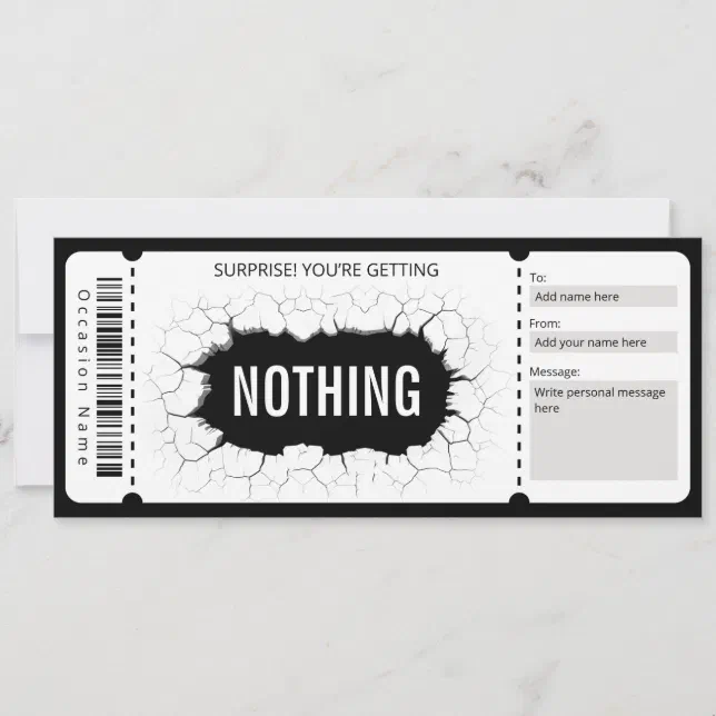 Surprise Printable Nothing Gift Certificate Invitation | Zazzle