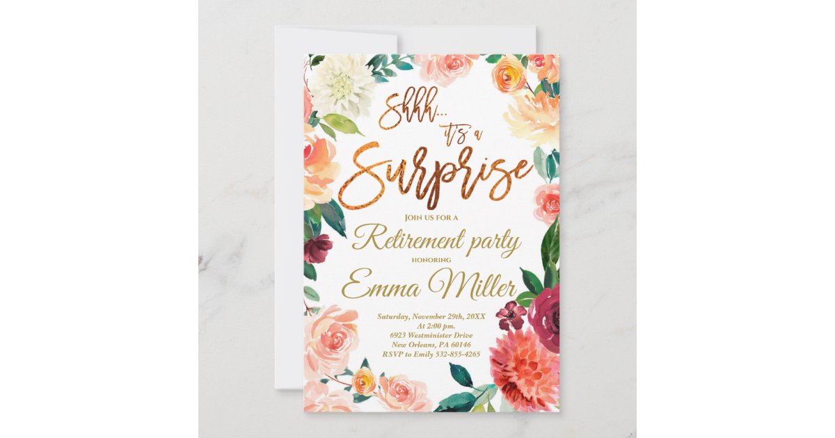 Surprise Retirement Party, Floral Retirement Invitation | Zazzle