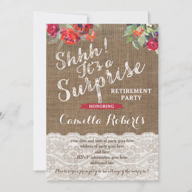 Surprise Retirement Party Invitation Cards | Zazzle