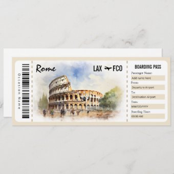 Surprise Rome Boarding Pass Gift Certificate Invitation | Zazzle
