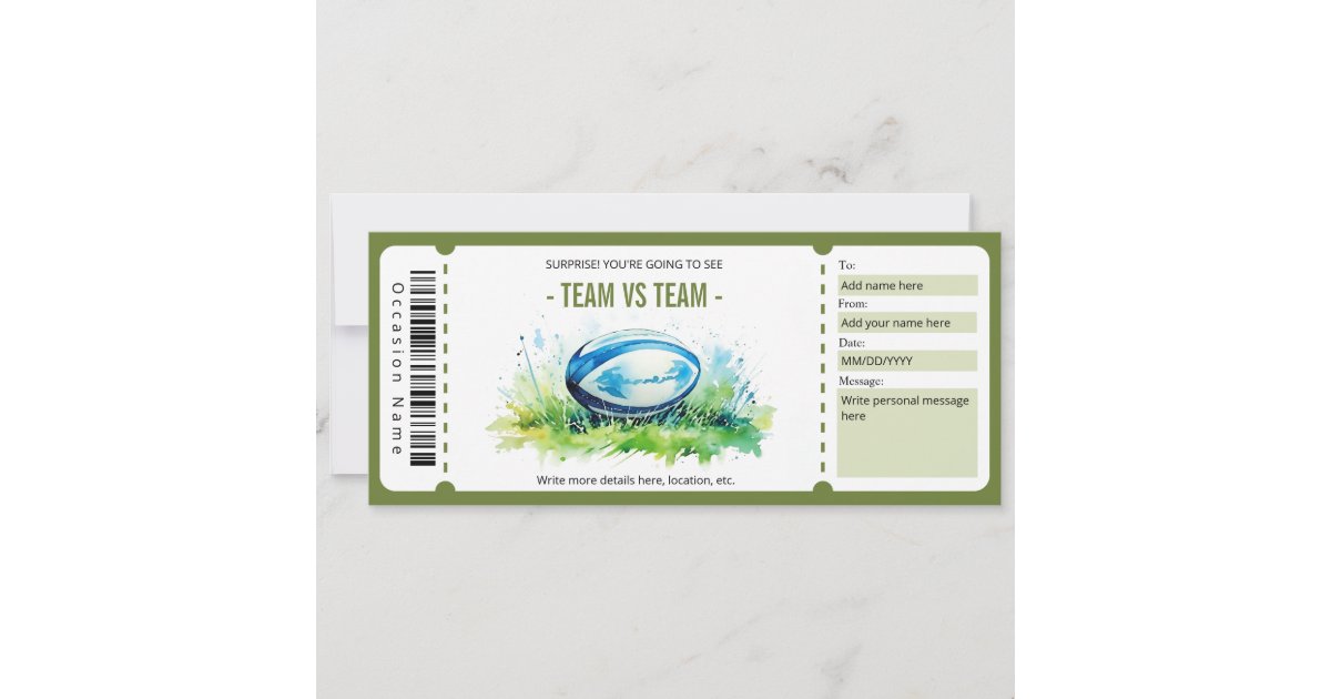 Surprise Rugby Game Ticket Template | Zazzle