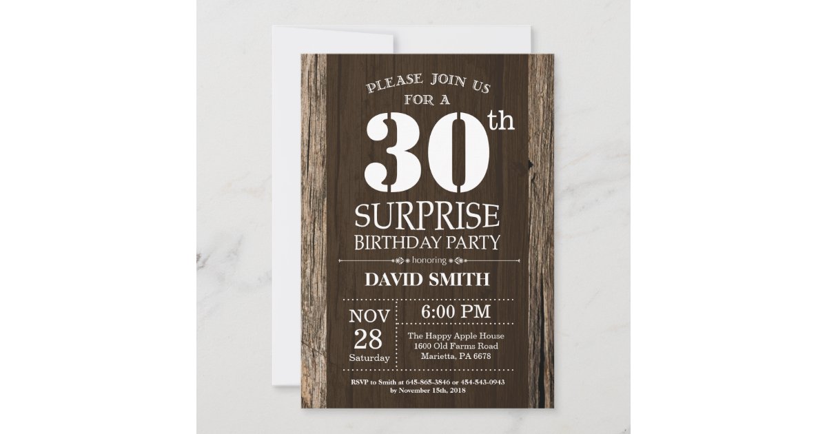 Surprise Rustic 30th Birthday Invitation Vintage | Zazzle