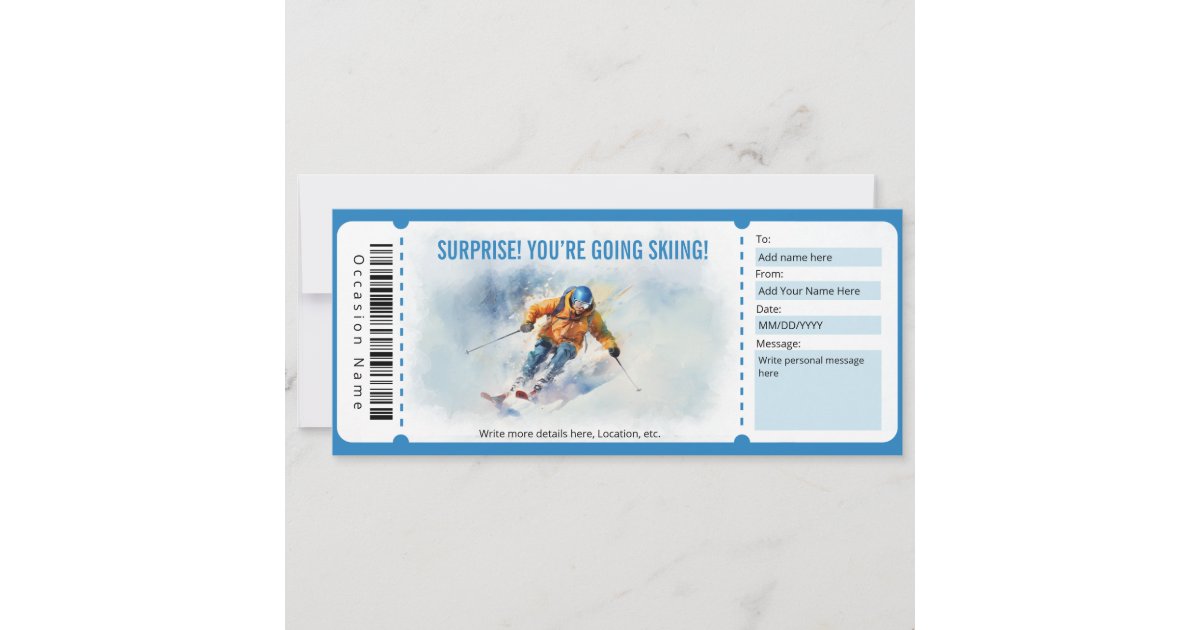 Surprise Skiing Gift Voucher Template | Zazzle
