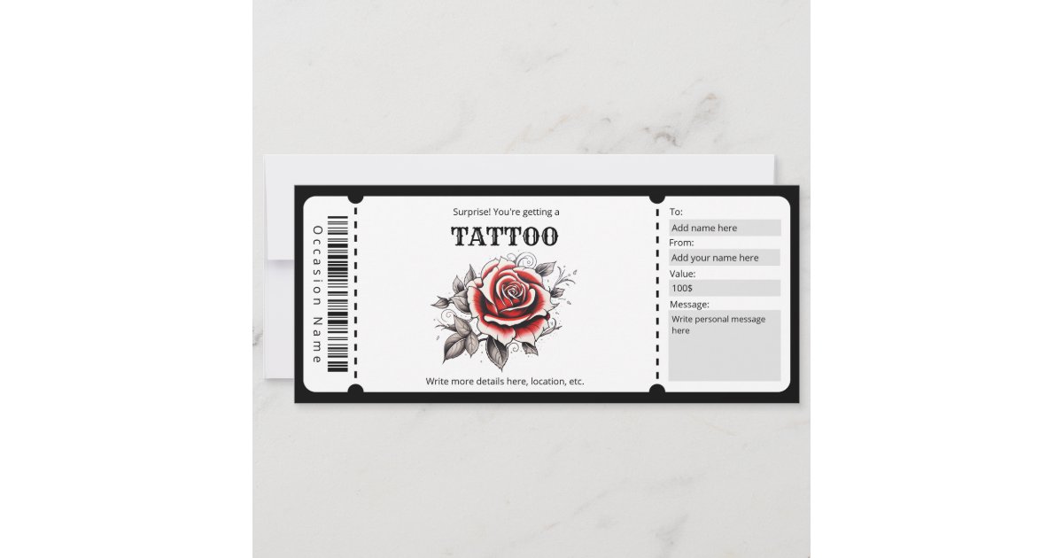 Surprise Tattoo Ticket Template, Invitation | Zazzle