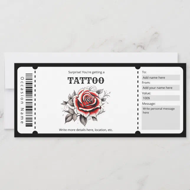 Surprise Tattoo Ticket Template, Invitation | Zazzle