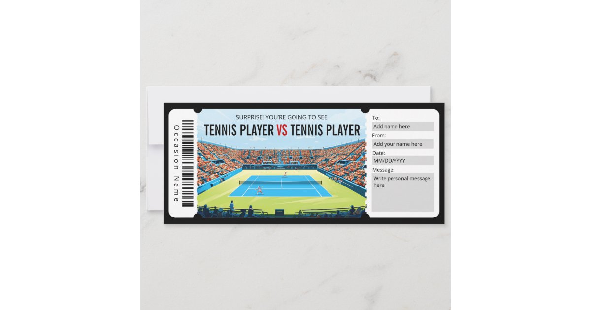 Surprise Tennis Match Ticket Gift Certificate Invitation | Zazzle