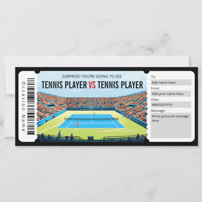 Surprise Tennis Match Ticket Gift Certificate Invitation | Zazzle