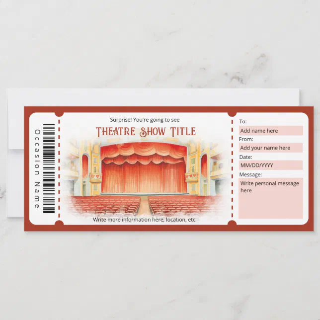 Surprise Theatre Ticket Gift Certificate Template | Zazzle