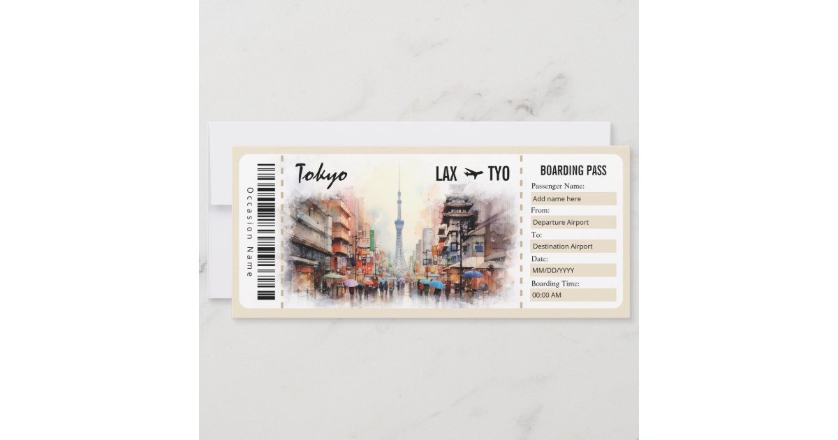 Surprise Tokyo Boarding Pass Gift Certificate Inv Invitation | Zazzle