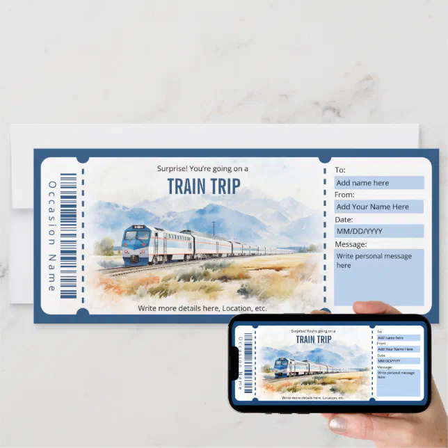 Surprise Train Ticket Gift Certificate Template | Zazzle