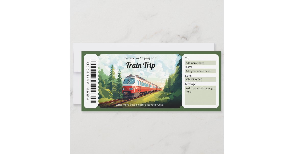Surprise Train Ticket Gift Certificate Template | Zazzle